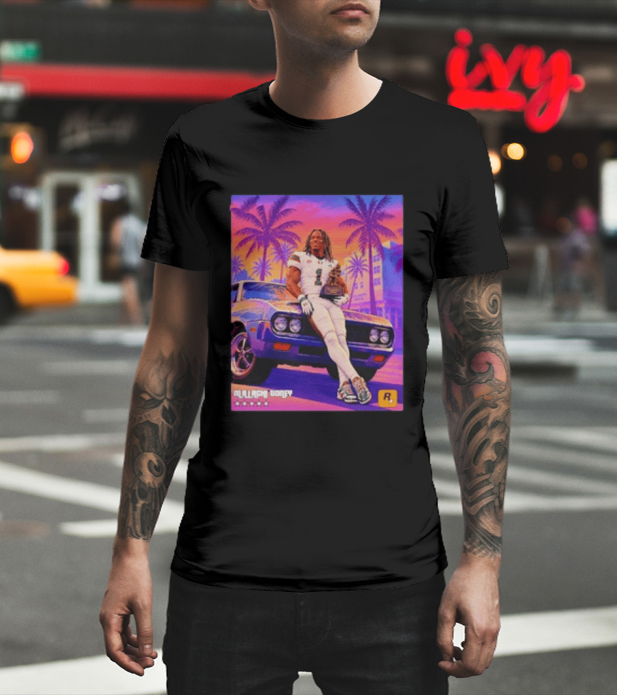 Malachi Goney No 1 Miami Hurricanes Heisman Trophy Rockstar Retro Vice City Vibes T-Shirt