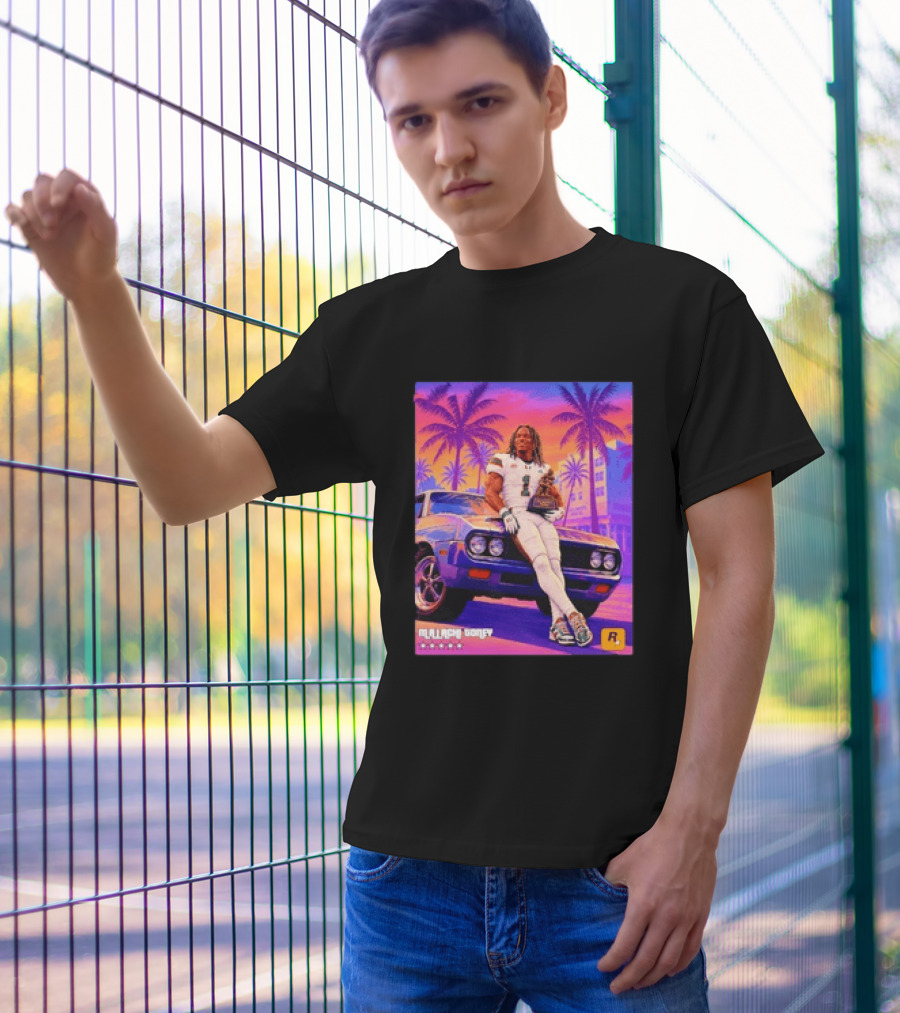 Malachi Goney No 1 Miami Hurricanes Heisman Trophy Rockstar Retro Vice City Vibes T-Shirt