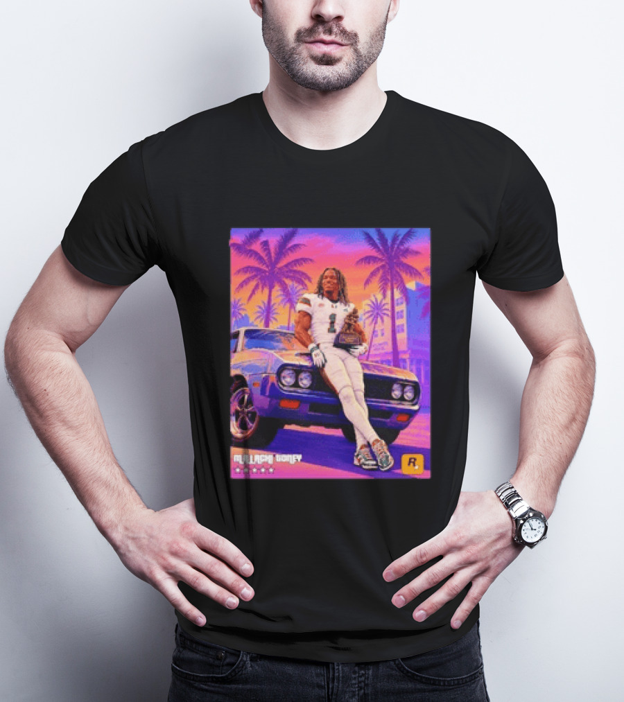 Malachi Goney No 1 Miami Hurricanes Heisman Trophy Rockstar Retro Vice City Vibes T-Shirt