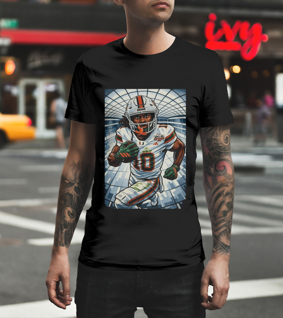 Miami Hurricanes Malachi Toney #10 Dynamic Football Player Illustrated T-Shirt