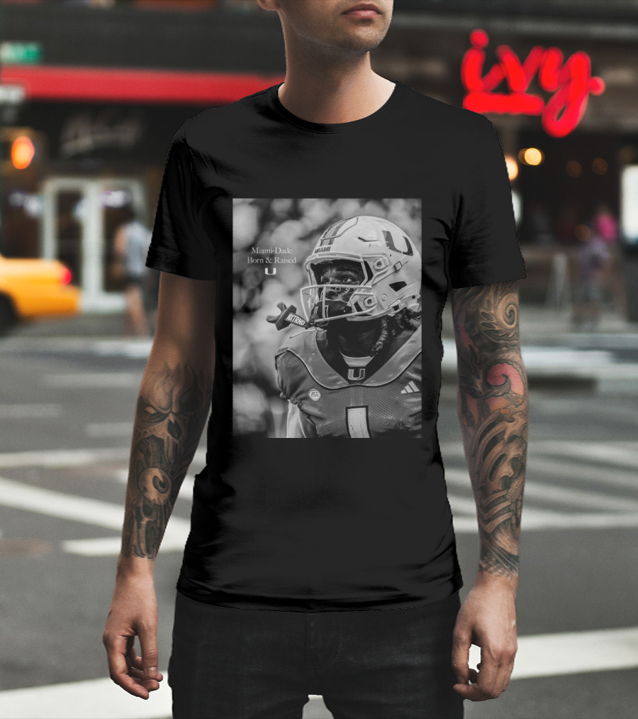 Miami Dade Born And Raised Miami Hurricanes Football Player Helmet T-Shirt