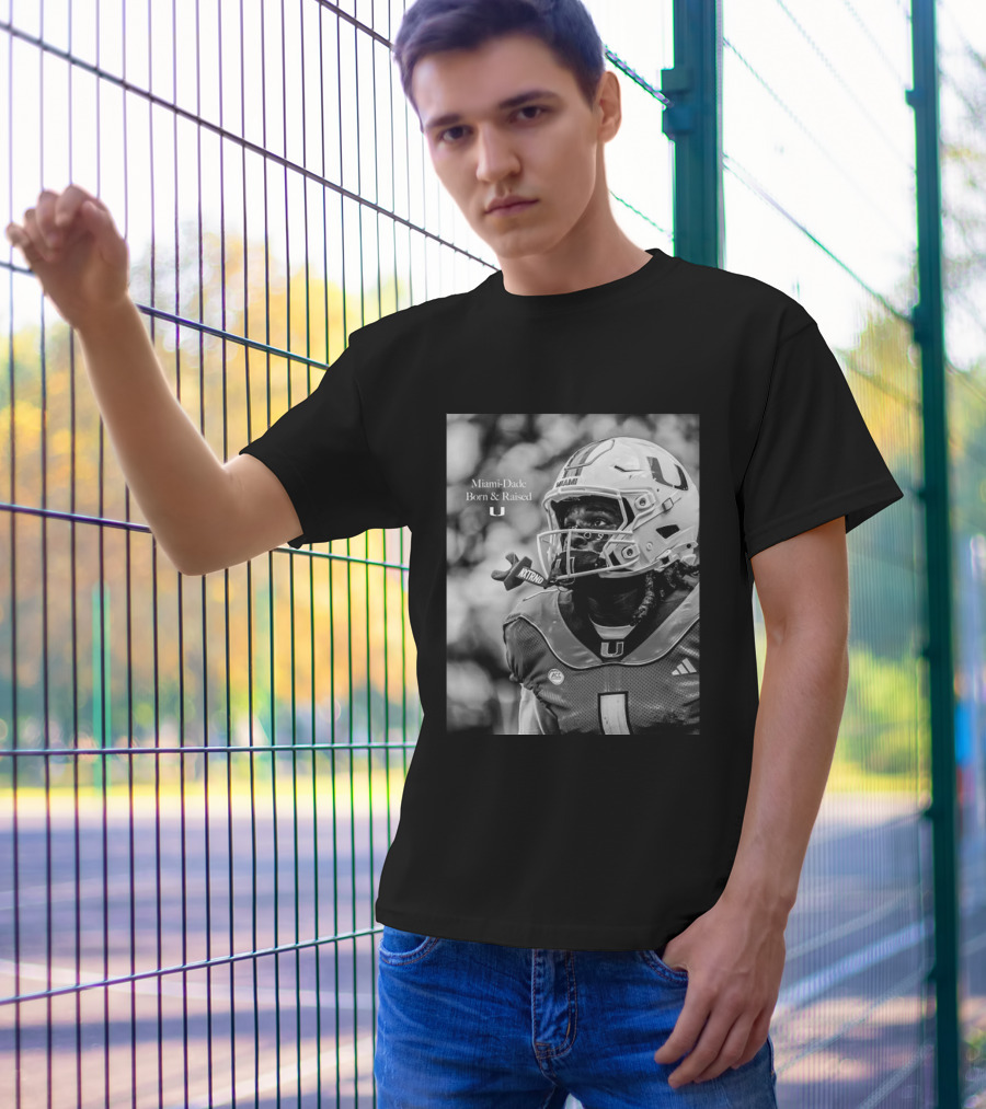 Miami Dade Born And Raised Miami Hurricanes Football Player Helmet T-Shirt