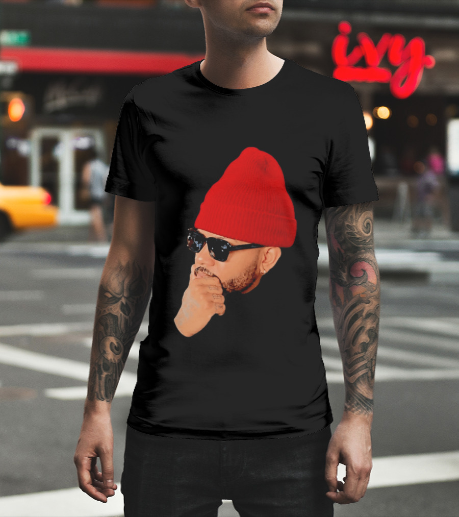 Bryson Tiller Wearing Red Beanie And Sunglasses T-Shirt