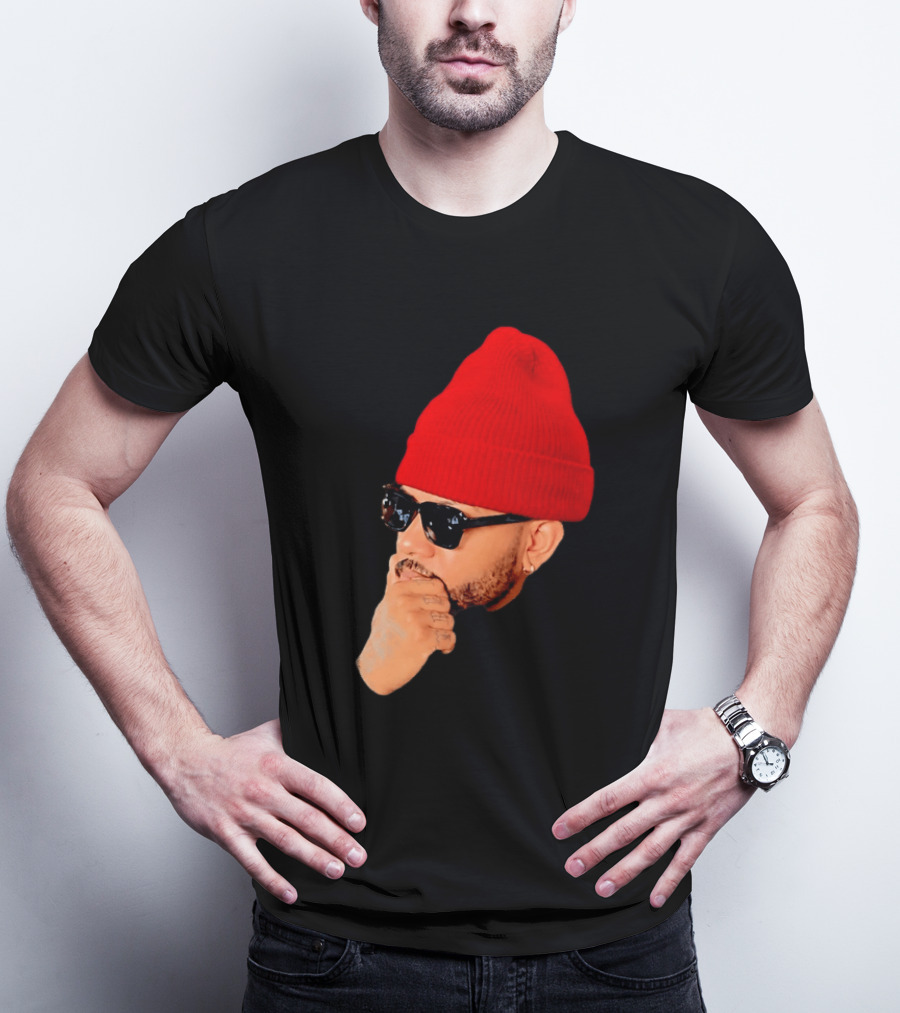 Bryson Tiller Wearing Red Beanie And Sunglasses T-Shirt