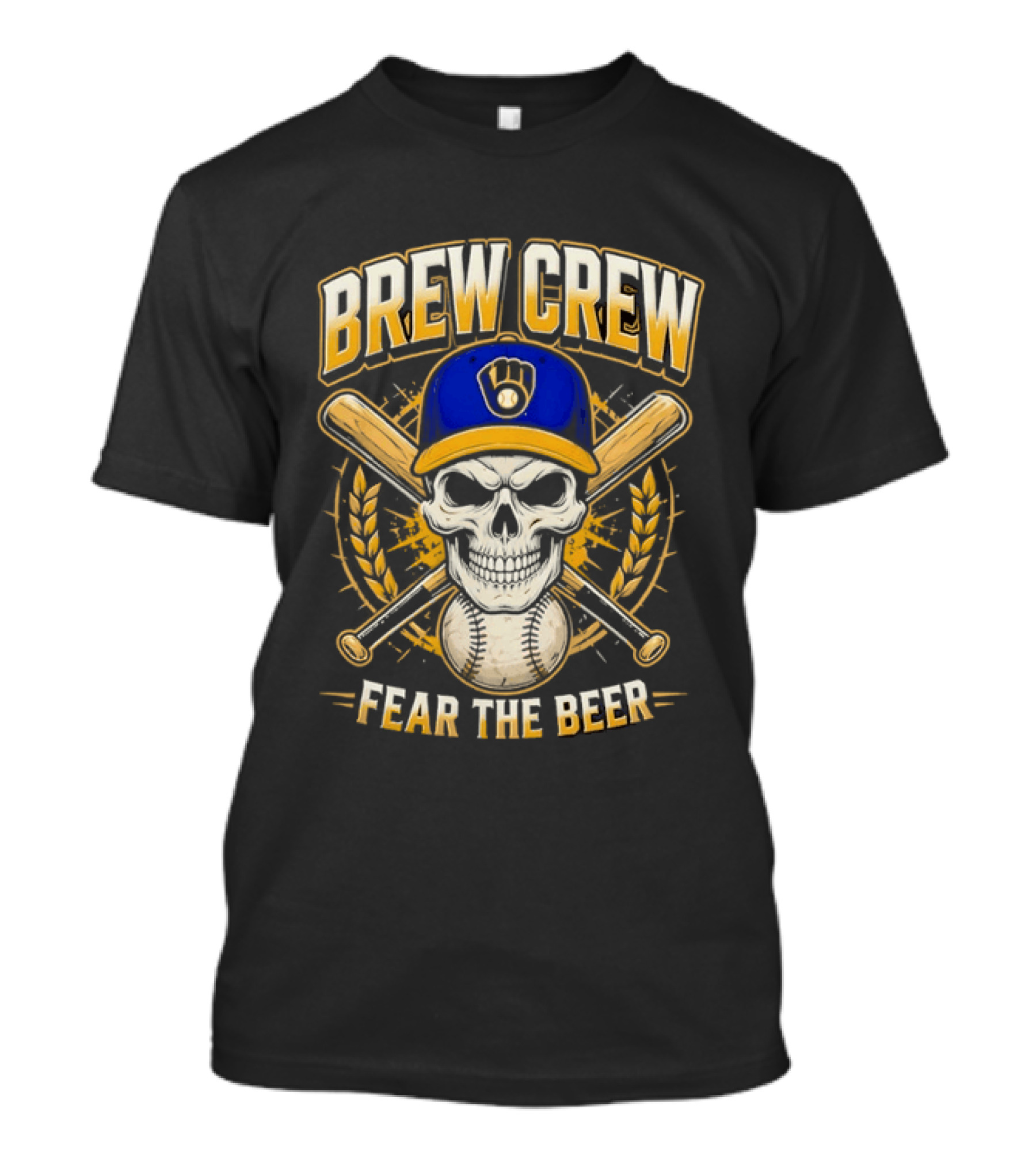 Brew Crew Fear The Beer Milwaukee Baseball Skull Bat Team T-Shirt