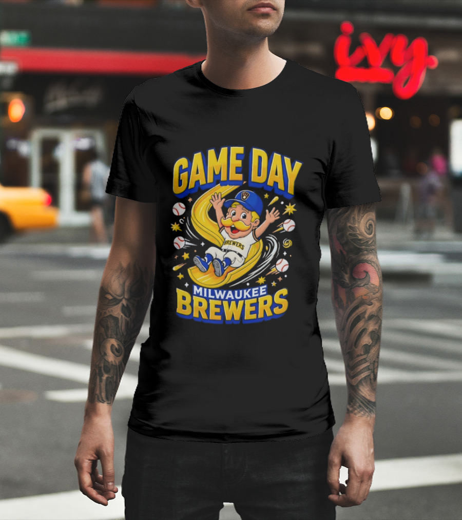 Milwaukee Brewers Game Day Cartoon Mascot Excitement T-Shirt