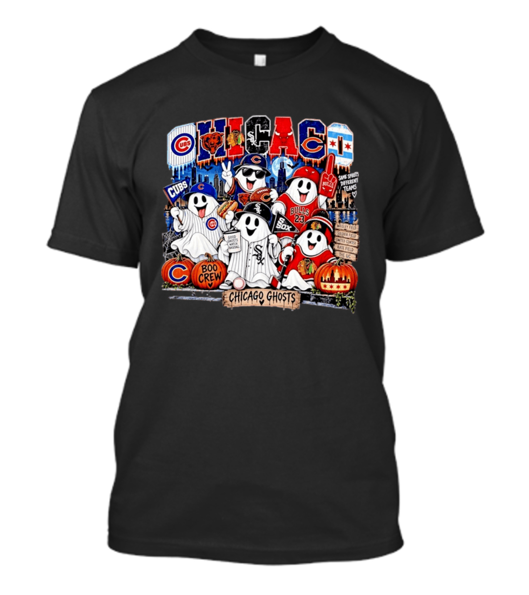 Chicago Ghosts Boo Crew Cubs Bulls Sox Same Spirits Different Teams T-Shirt