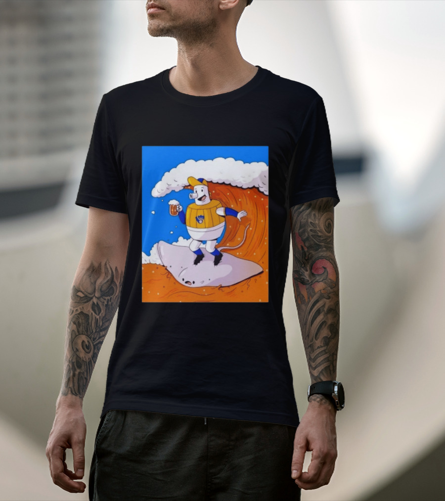 Milwaukee Brewers Mascot Surfing Stingray Wearing Uniform With Beer T-Shirt