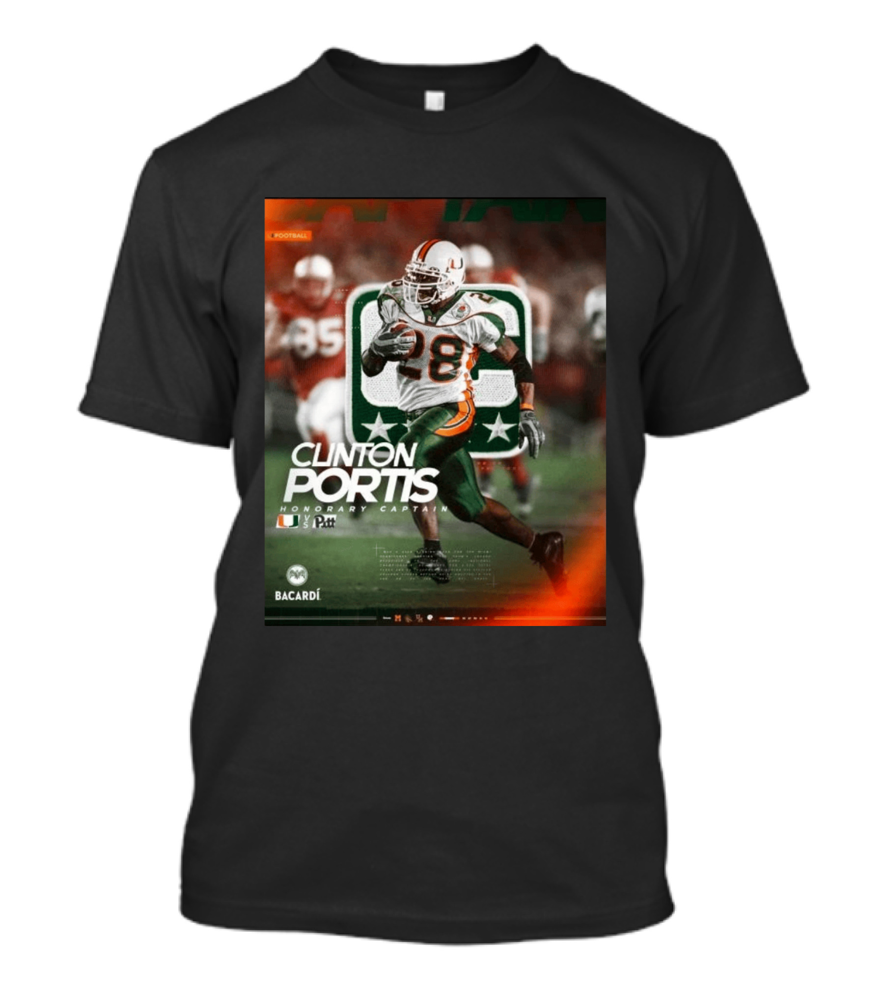 Clinton Portis Honorary Captain Miami Vs Pitt Bacardi Football Event T-Shirt