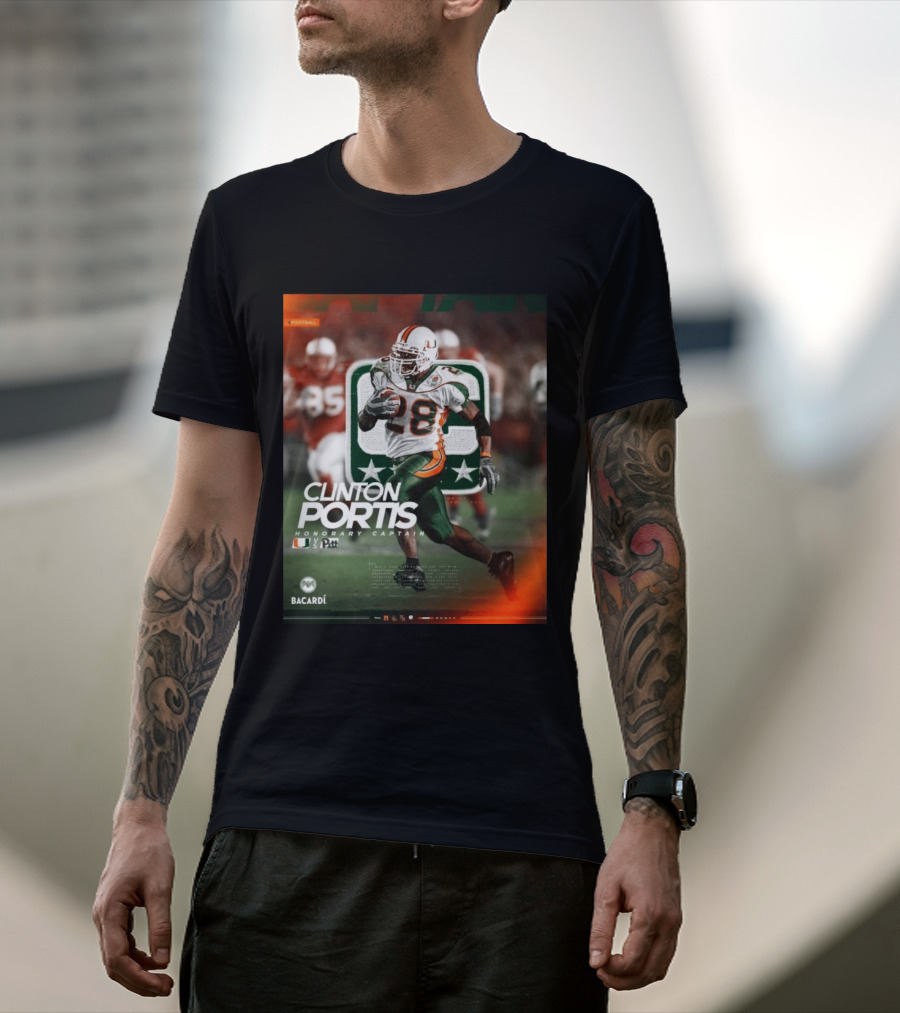 Clinton Portis Honorary Captain Miami Vs Pitt Bacardi Football Event T-Shirt