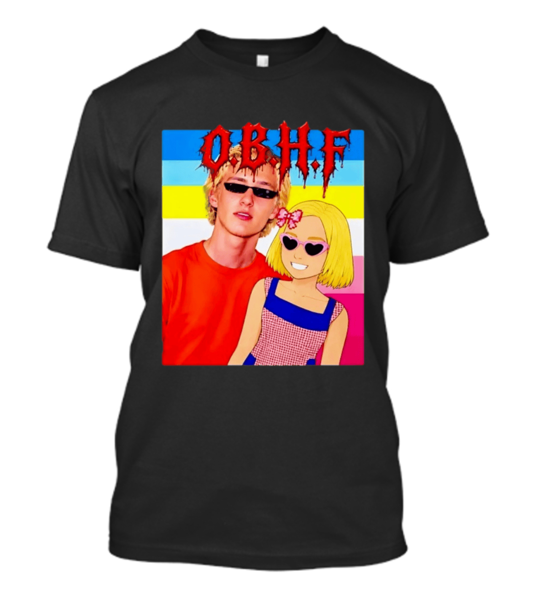 OBHF Blonde Couple Aesthetic Pixel Art Sunglasses T-Shirt