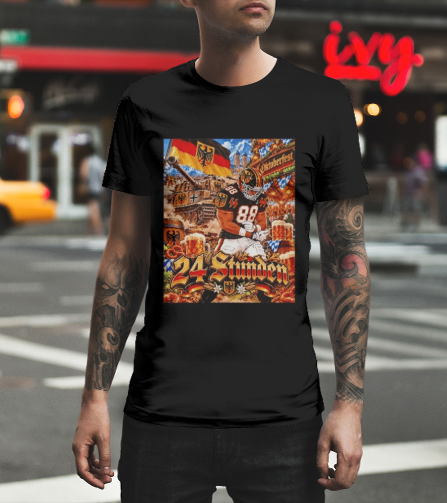 Oktoberfest 24 Stunden German Flag Football Player Number 88 Tank Beer Barrels Bavarian Festivities T-Shirt