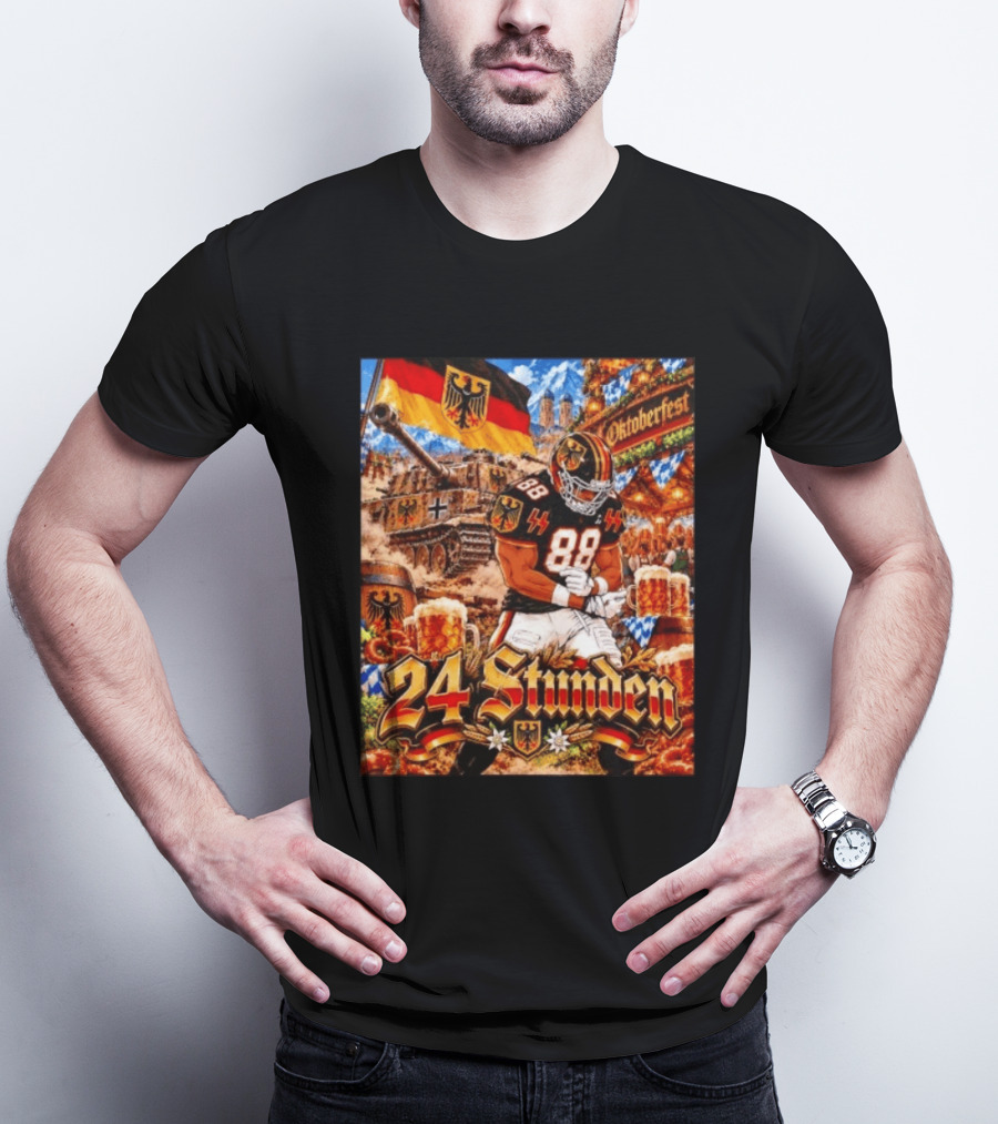 Oktoberfest 24 Stunden German Flag Football Player Number 88 Tank Beer Barrels Bavarian Festivities T-Shirt