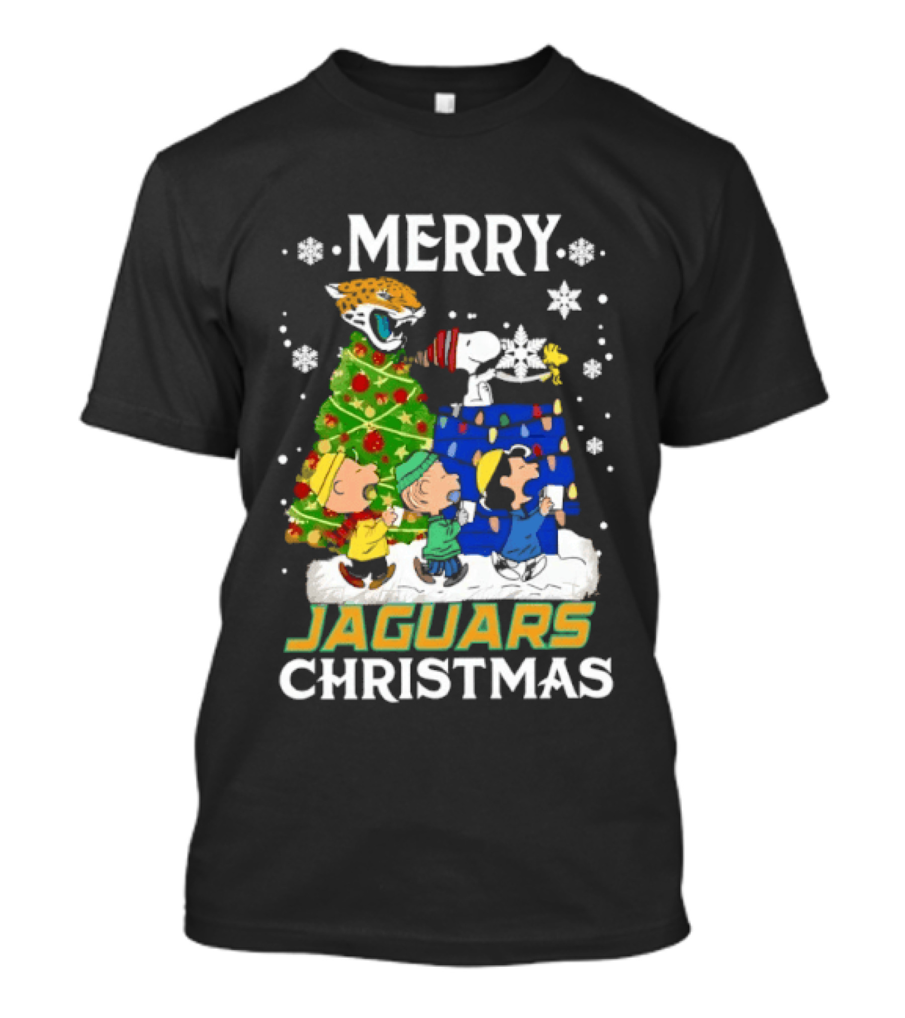 Peanuts Merry Jaguars Christmas Charlie Brown Snoopy Tree T-Shirt