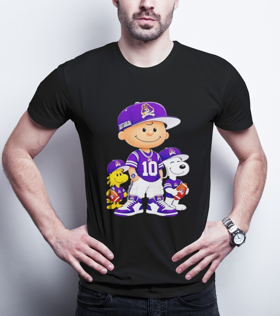East Carolina Pirates Charlie Brown Woodstock Snoopy Number 10 Football Fans T-Shirt