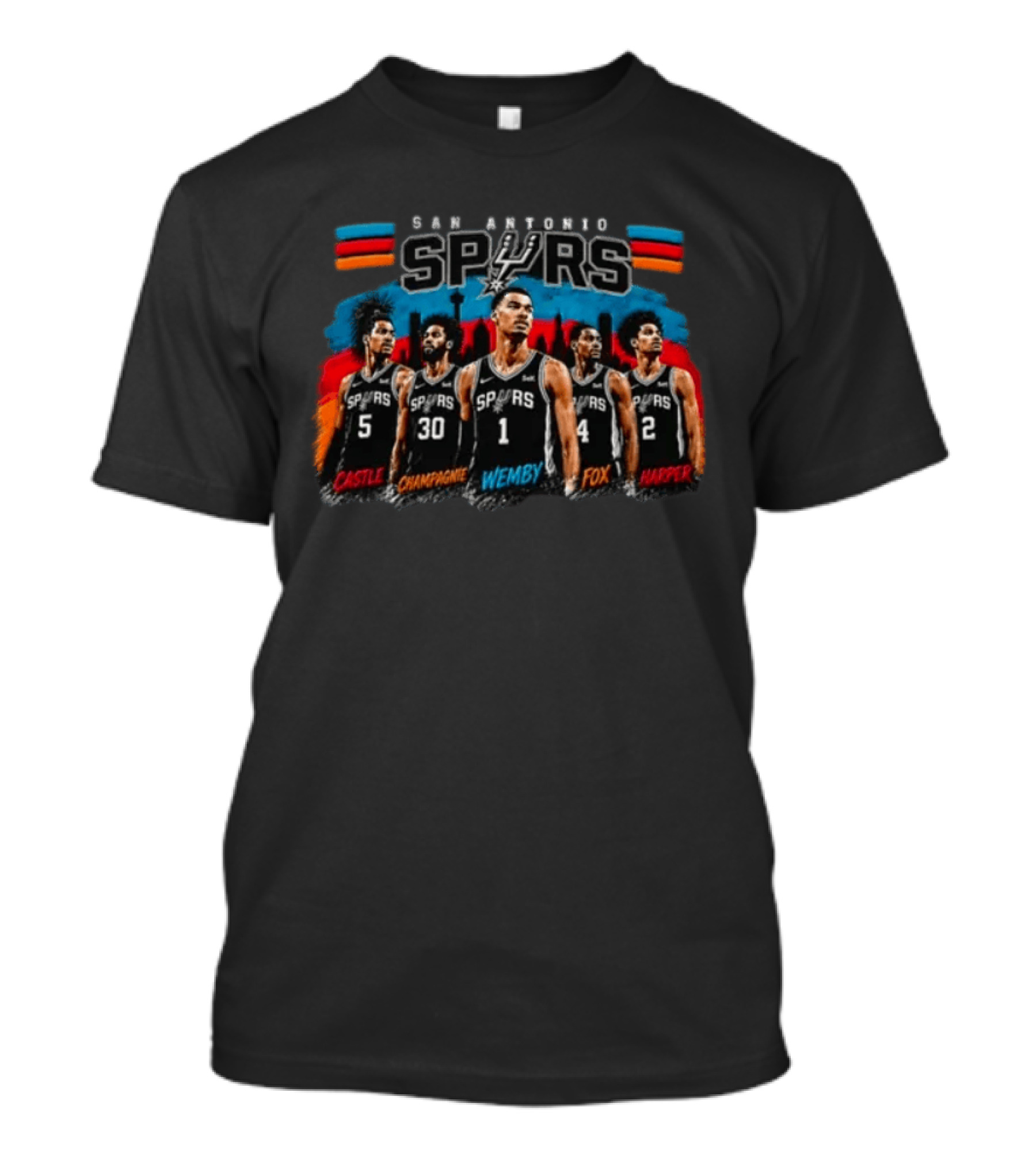 San Antonio Spurs Wemby Castle Champagnie Fox Harper Basketball Team T-Shirt