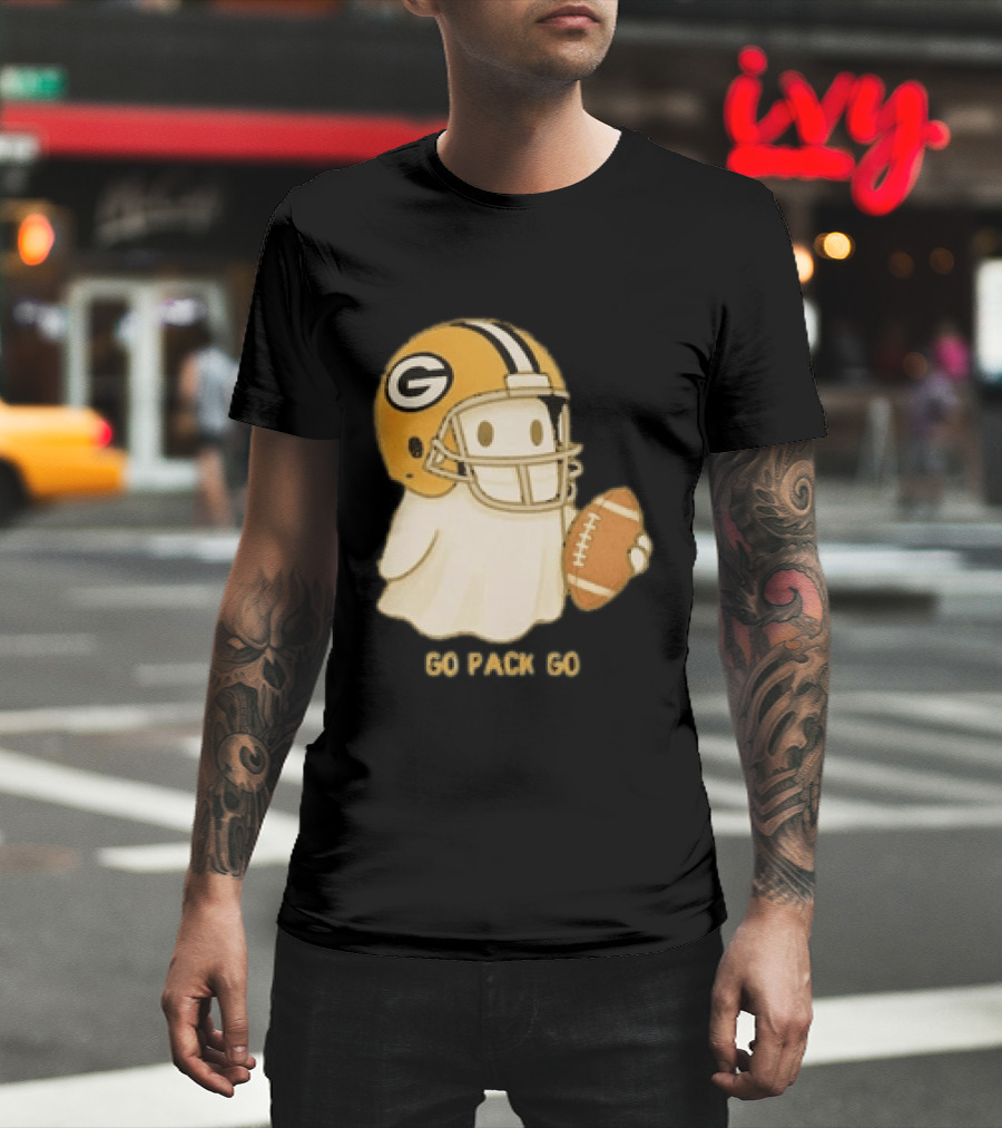 Green Bay Packers Ghost Go Pack Go Football Helmet Fan Gear T-Shirt