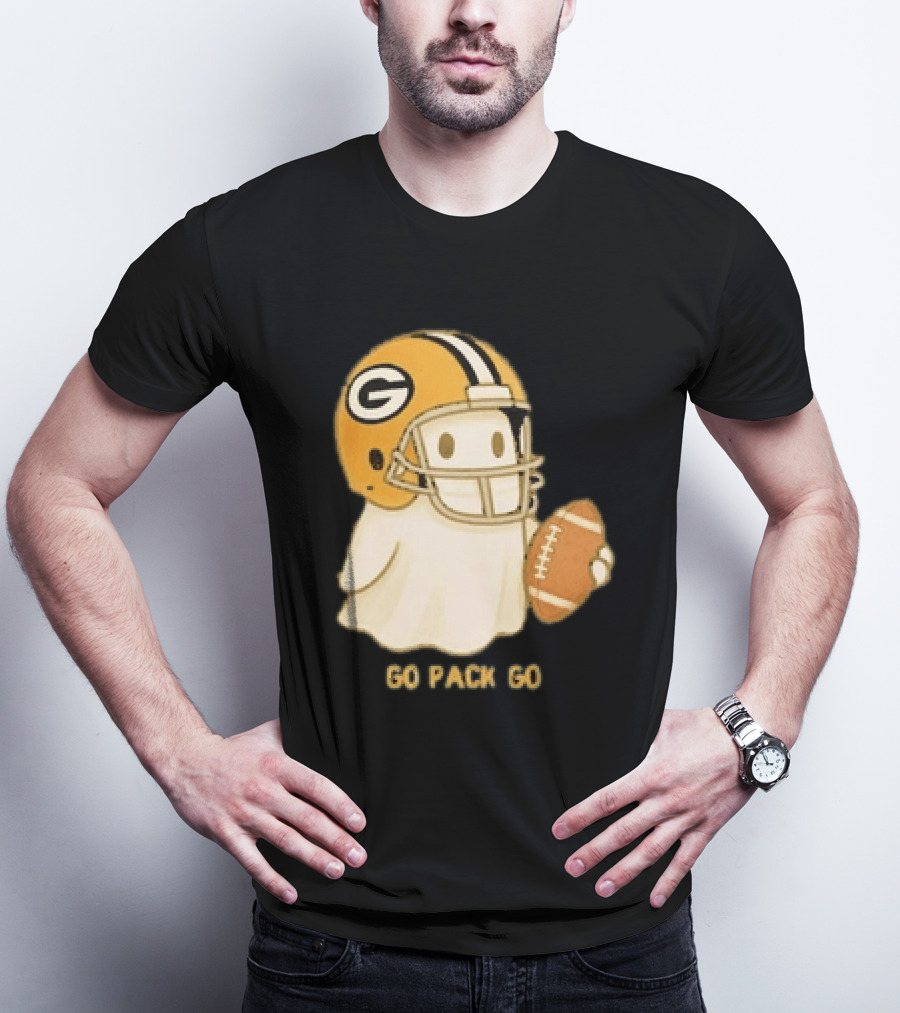 Green Bay Packers Ghost Go Pack Go Football Helmet Fan Gear T-Shirt