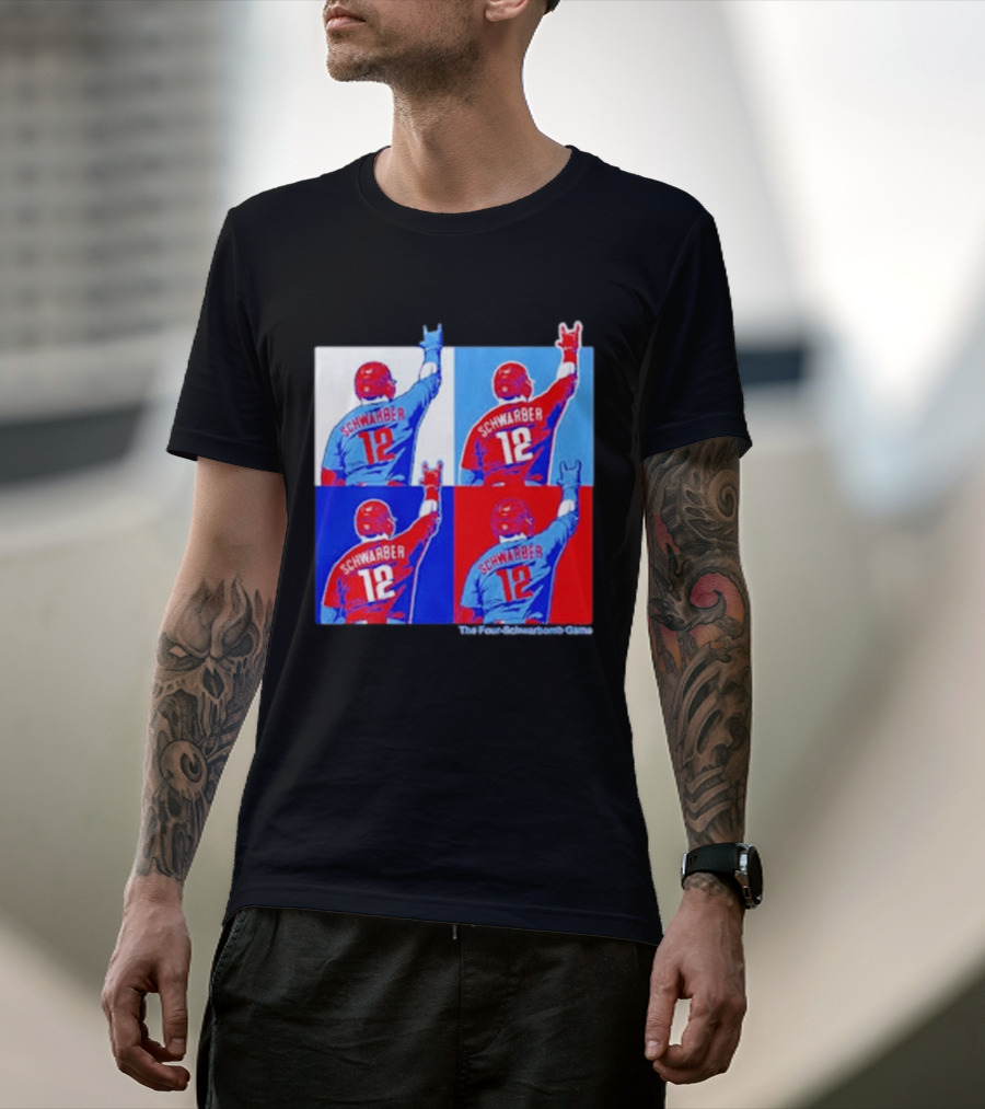 The Four Schwarbomb Game Kyle Schwarber 12 Red Blue Pop T-Shirt