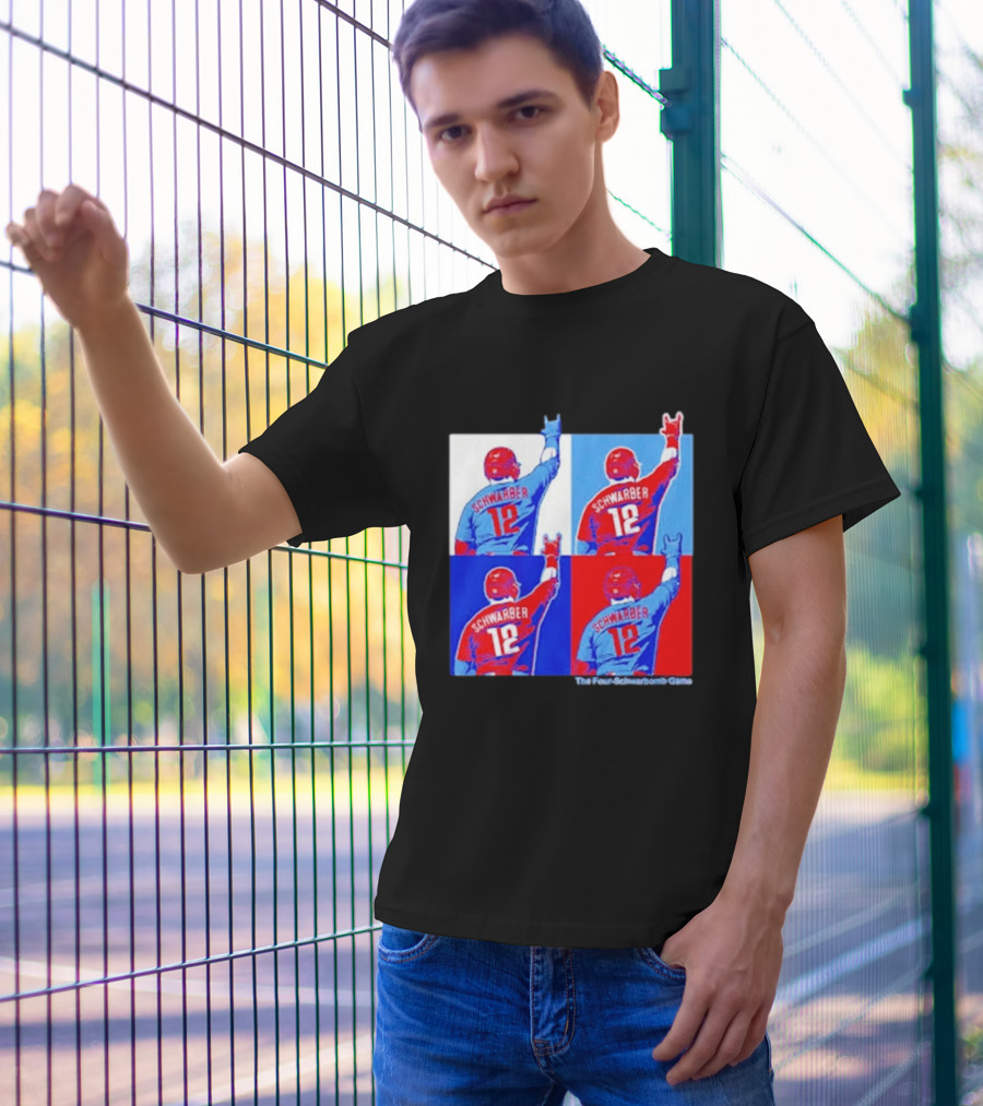 The Four Schwarbomb Game Kyle Schwarber 12 Red Blue Pop T-Shirt
