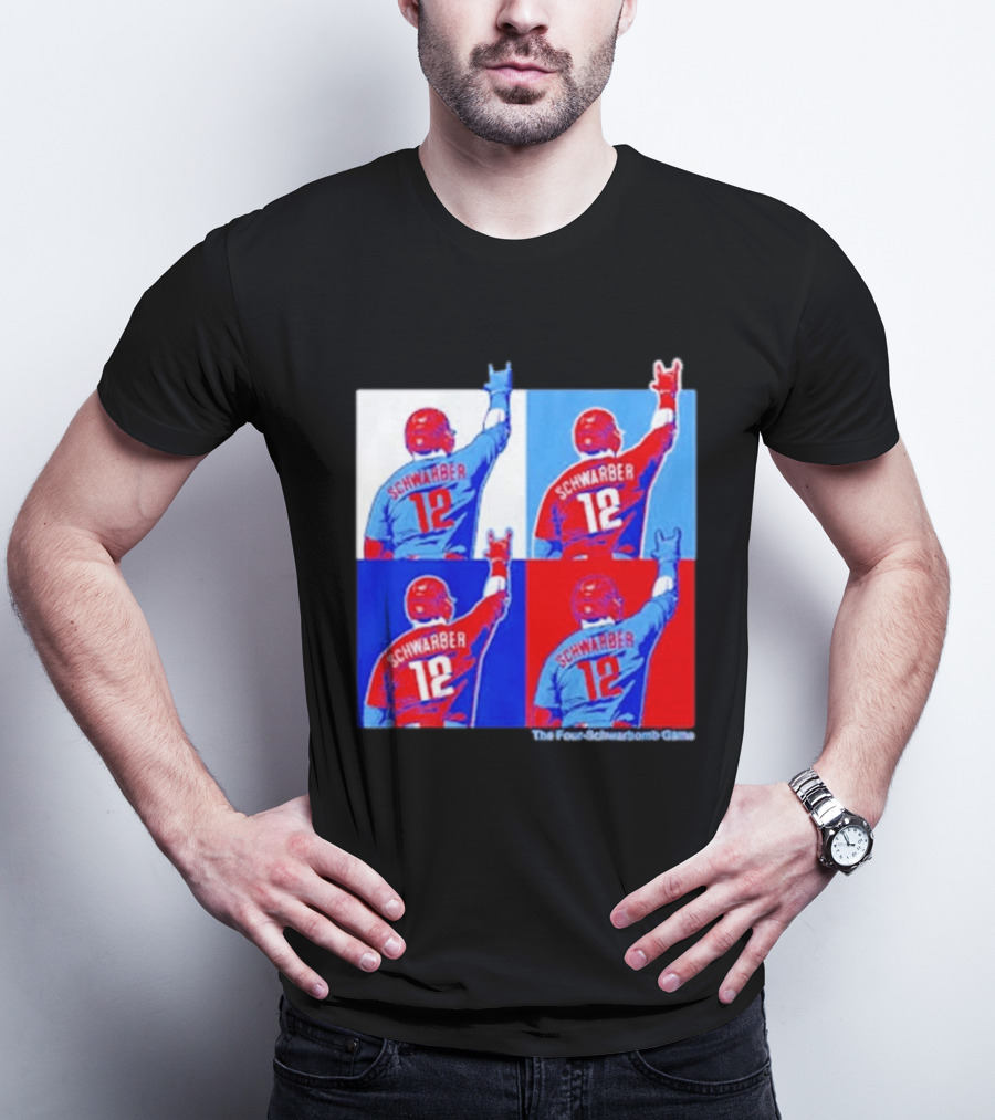The Four Schwarbomb Game Kyle Schwarber 12 Red Blue Pop T-Shirt