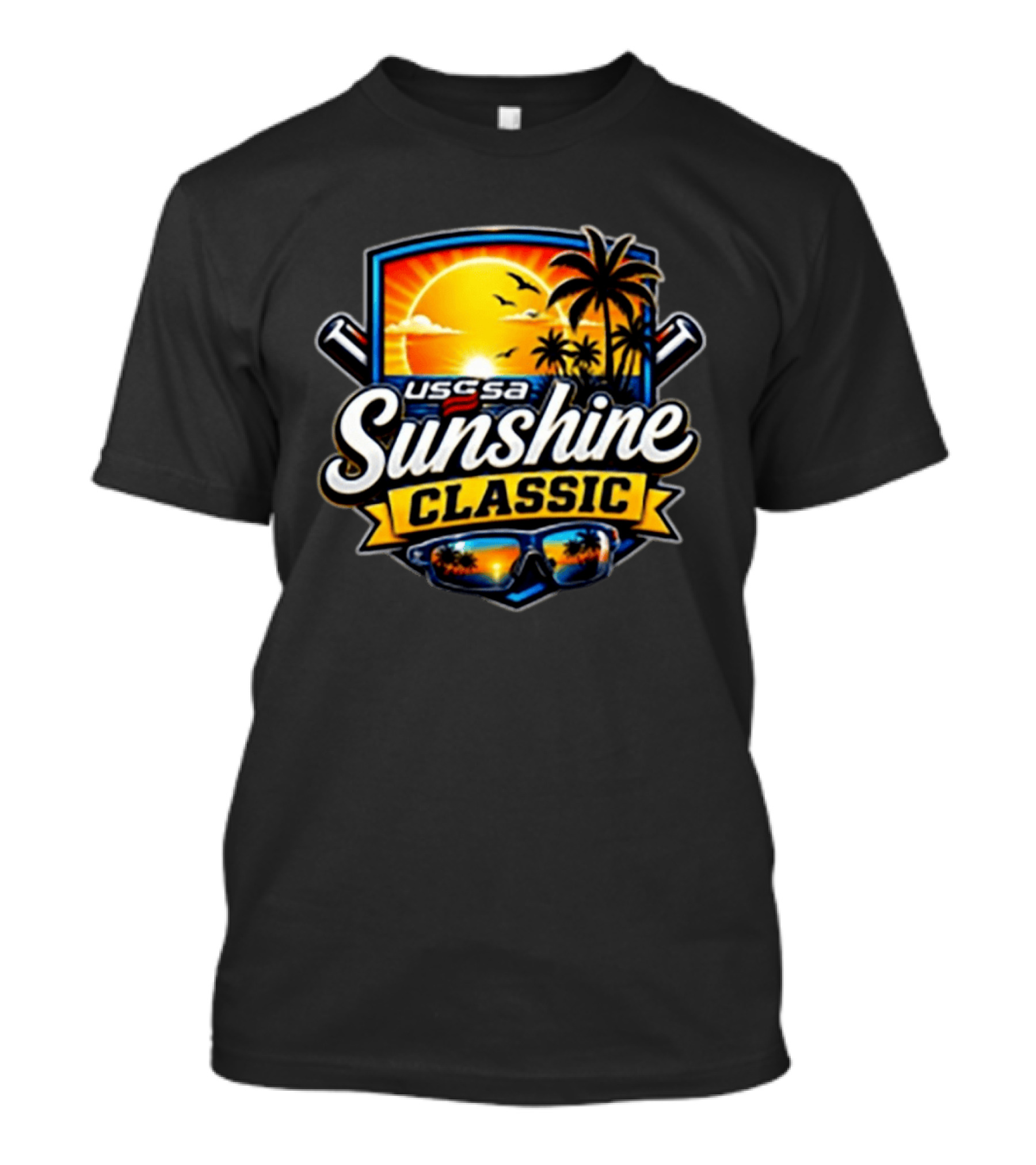 USSSA 13th Annual Sunshine Classic Baseball Tournament With Tropical Sunset And Palm Trees T-Shirt