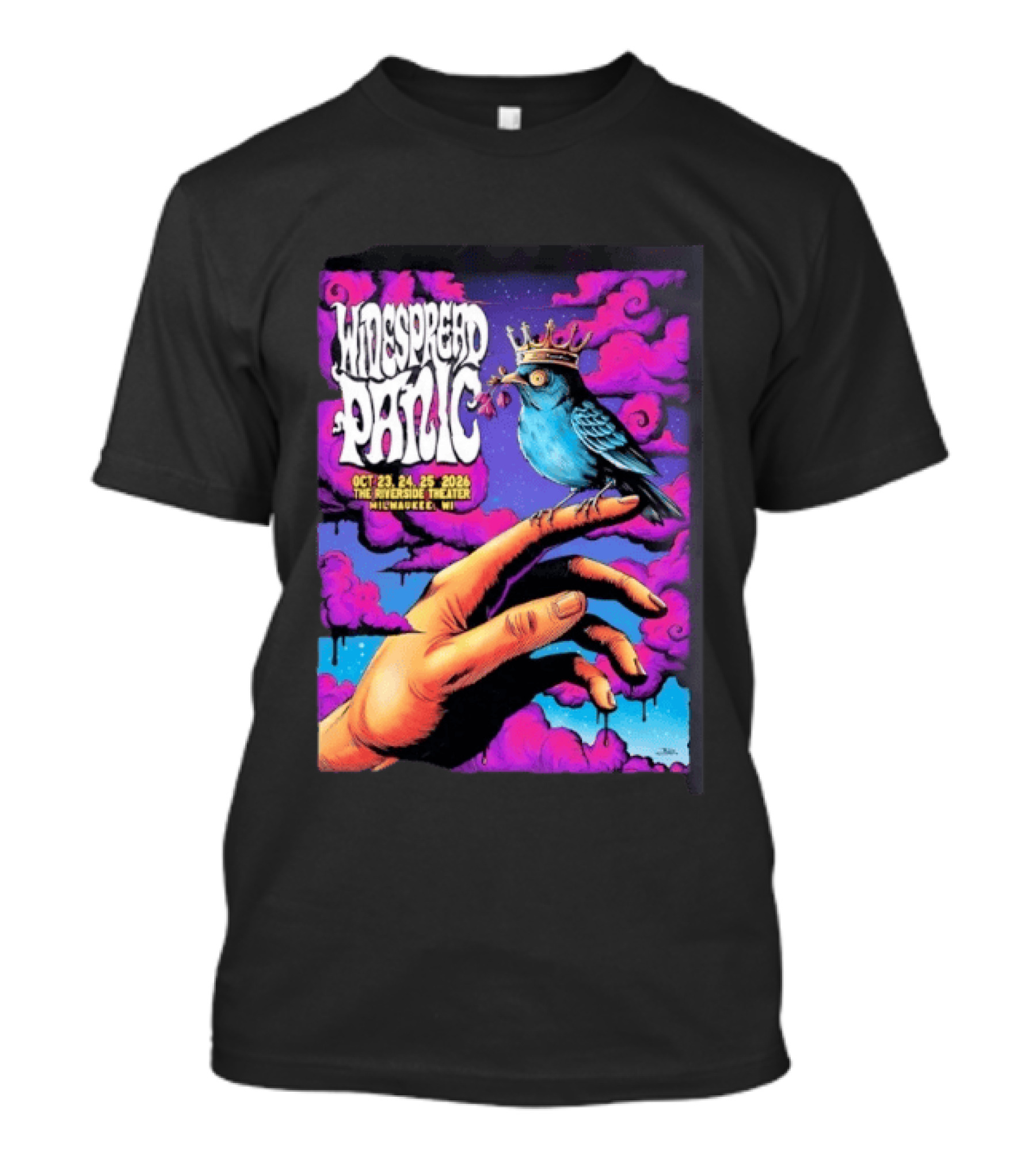Widespread Panic October 23 24 25 2026 Riverside Theater Milwaukee Concert Bluebird Crown T-Shirt