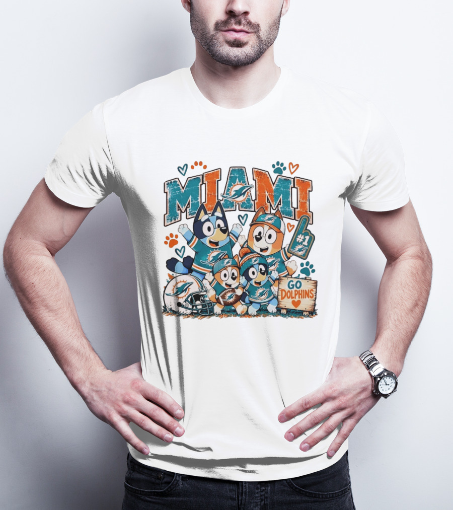 Bluey And Bingo Miami Dolphins Fans Go Dolphins Number One Fan Miami Football T-Shirt