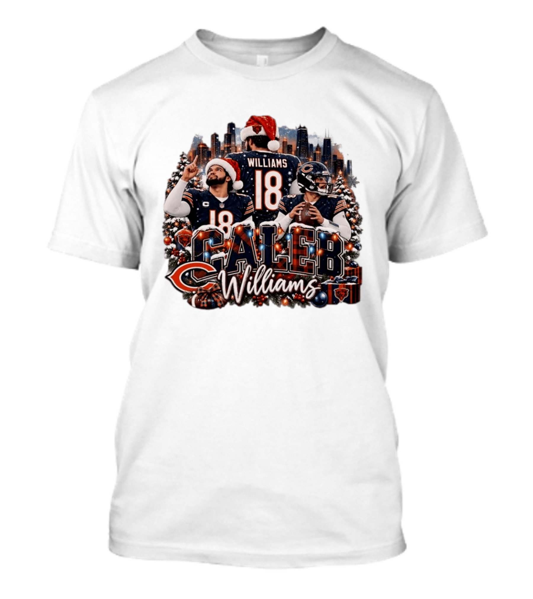 Caleb Williams 18 Chicago Bears Christmas Holiday Santa Hat T-Shirt