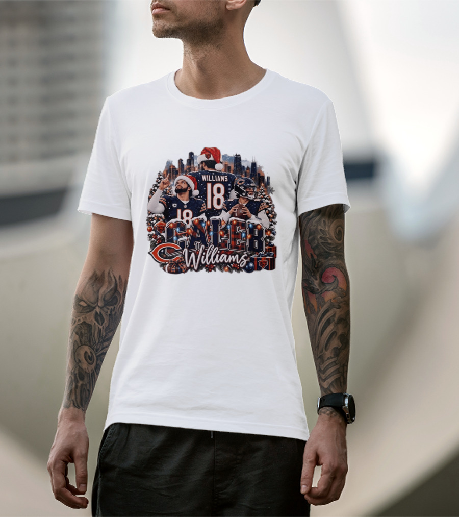Caleb Williams 18 Chicago Bears Christmas Holiday Santa Hat T-Shirt