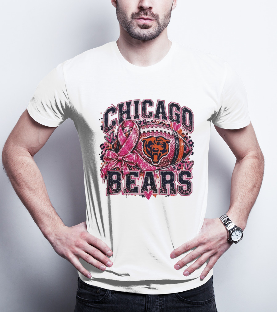 Chicago Bears Breast Cancer Awareness Pink Ribbon Football T-Shirt