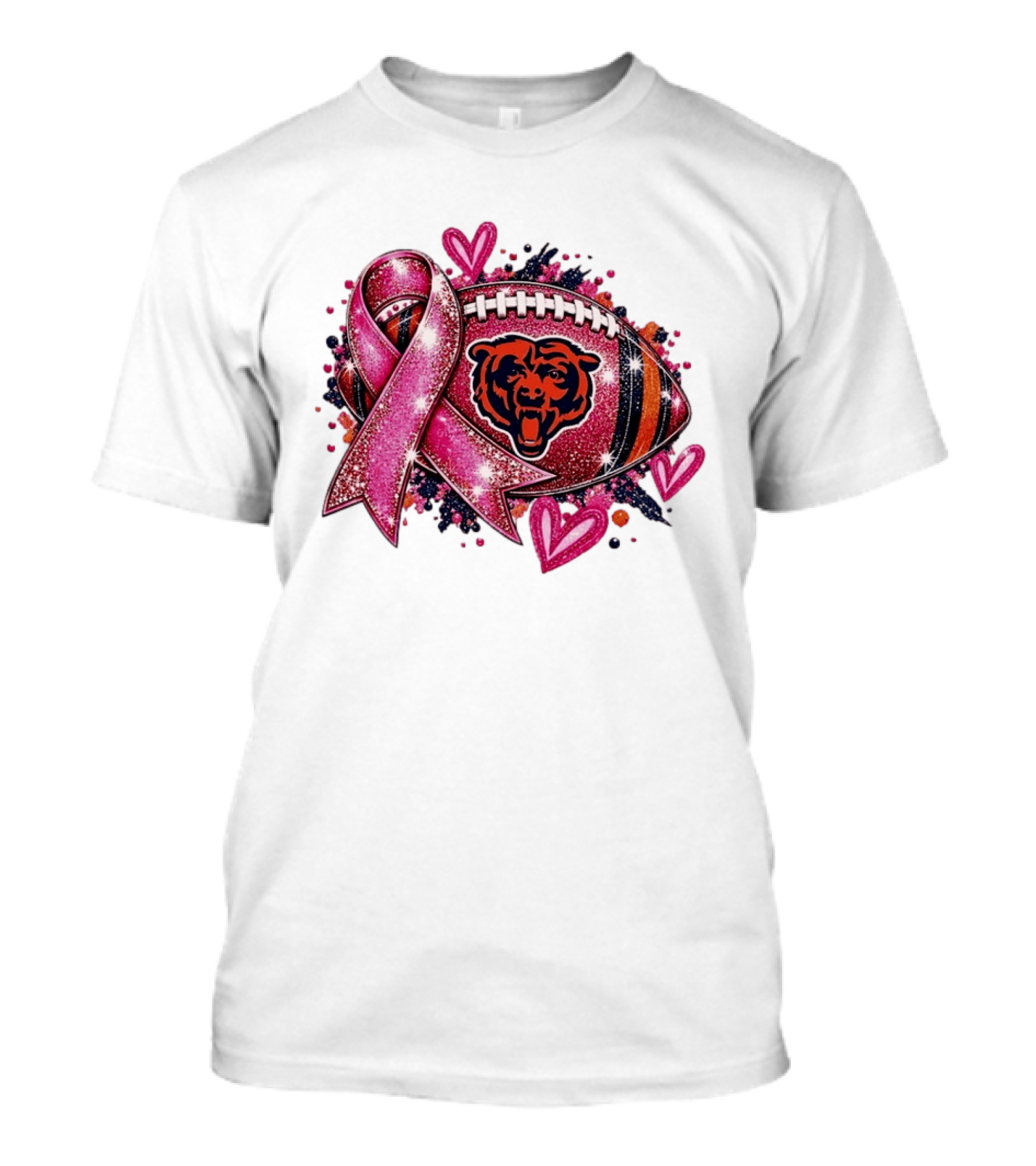 Chicago Bears Breast Cancer Awareness Pink Ribbon Football Hearts T-Shirt
