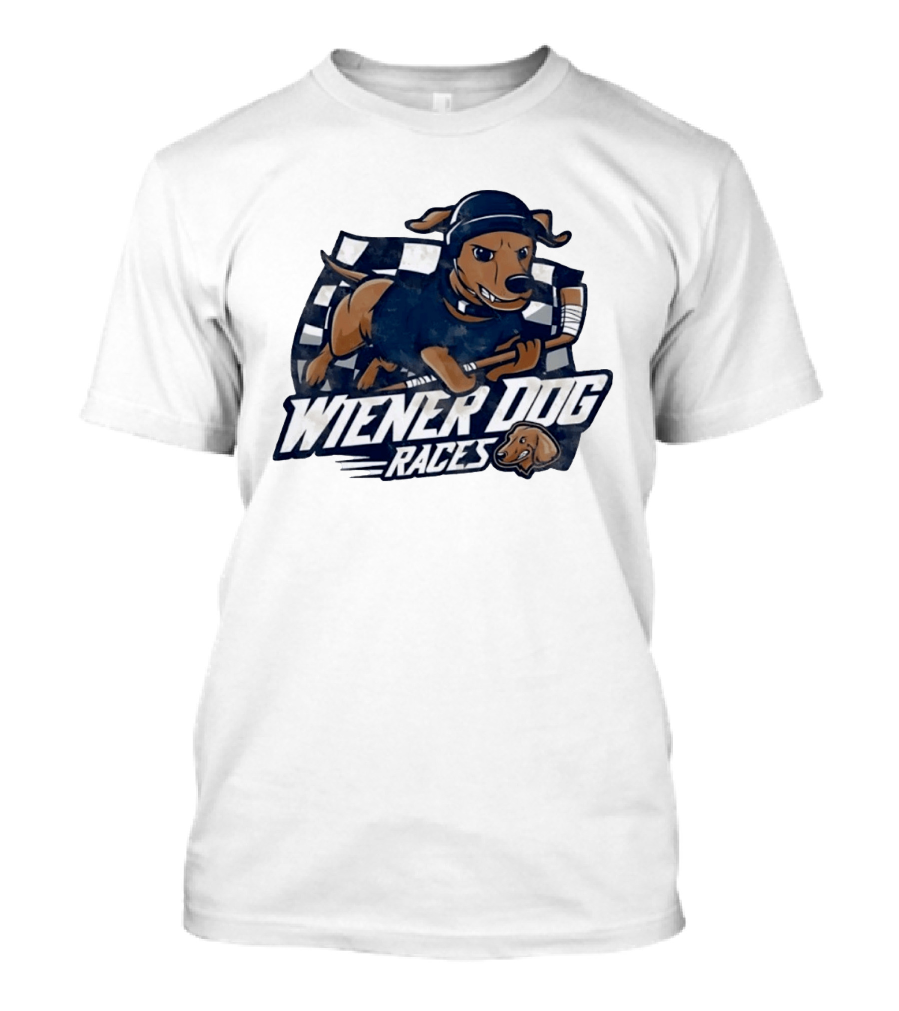Wiener Dog Races Distressed Dachshund Racing Checkered Flag T-Shirt