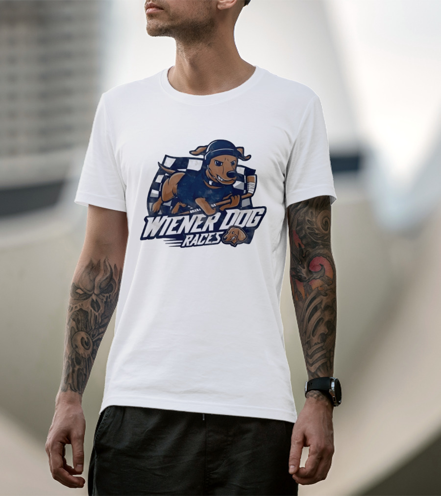 Wiener Dog Races Distressed Dachshund Racing Checkered Flag T-Shirt