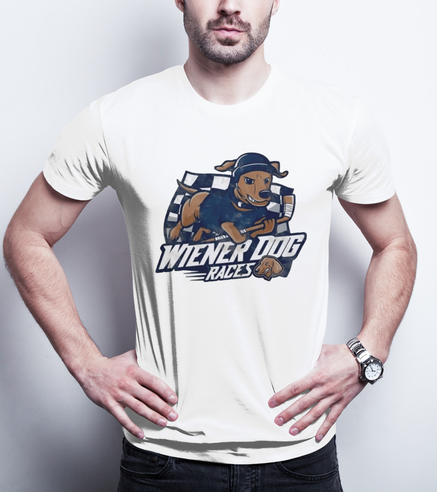 Wiener Dog Races Distressed Dachshund Racing Checkered Flag T-Shirt
