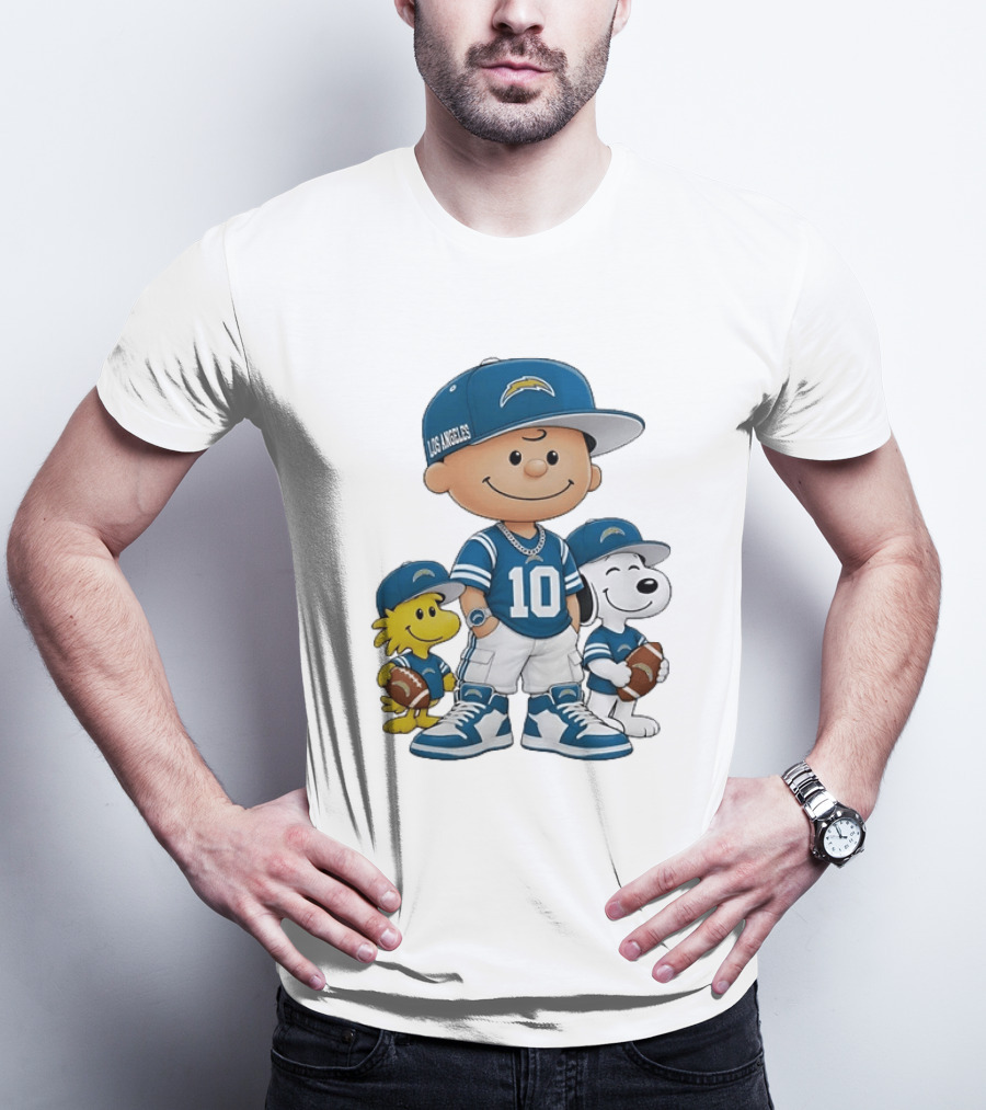 Los Angeles Chargers Charlie Brown Snoopy Woodstock Number 10 Football Fans T-Shirt