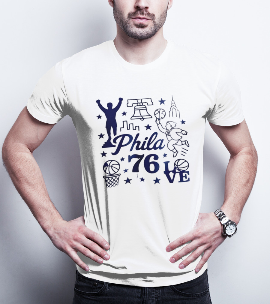 Phila 76 Philadelphia Basketball Skyline Bell And Love T-Shirt