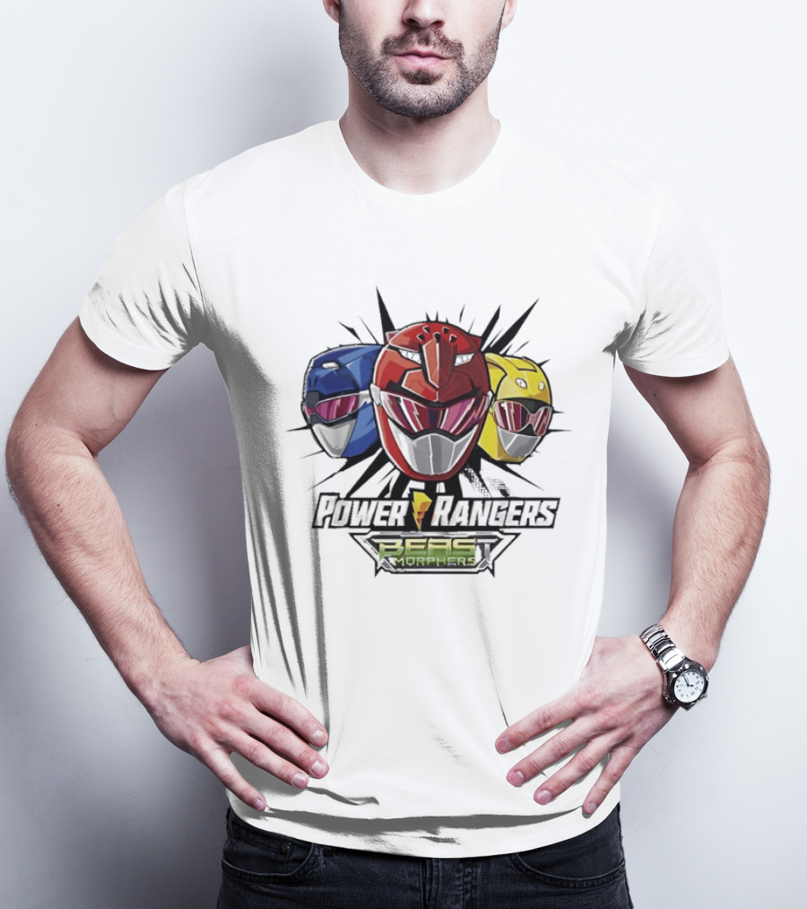 Power Rangers Beast Morphers Red Blue Yellow Helmet Trio T-Shirt