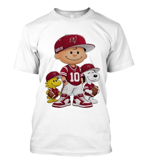 Tampa Bay Buccaneers Charlie Brown Woodstock Snoopy Number 10 Football Fans T-Shirt