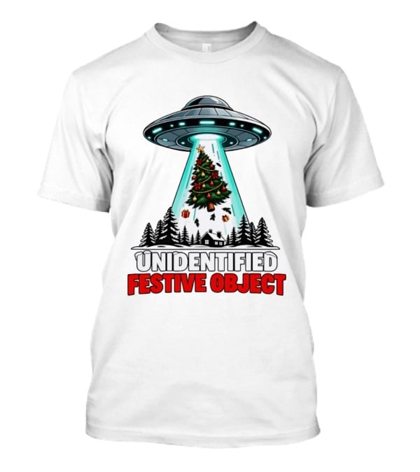 UFO Beaming Up Christmas Tree Unidentified Festive Object T-Shirt