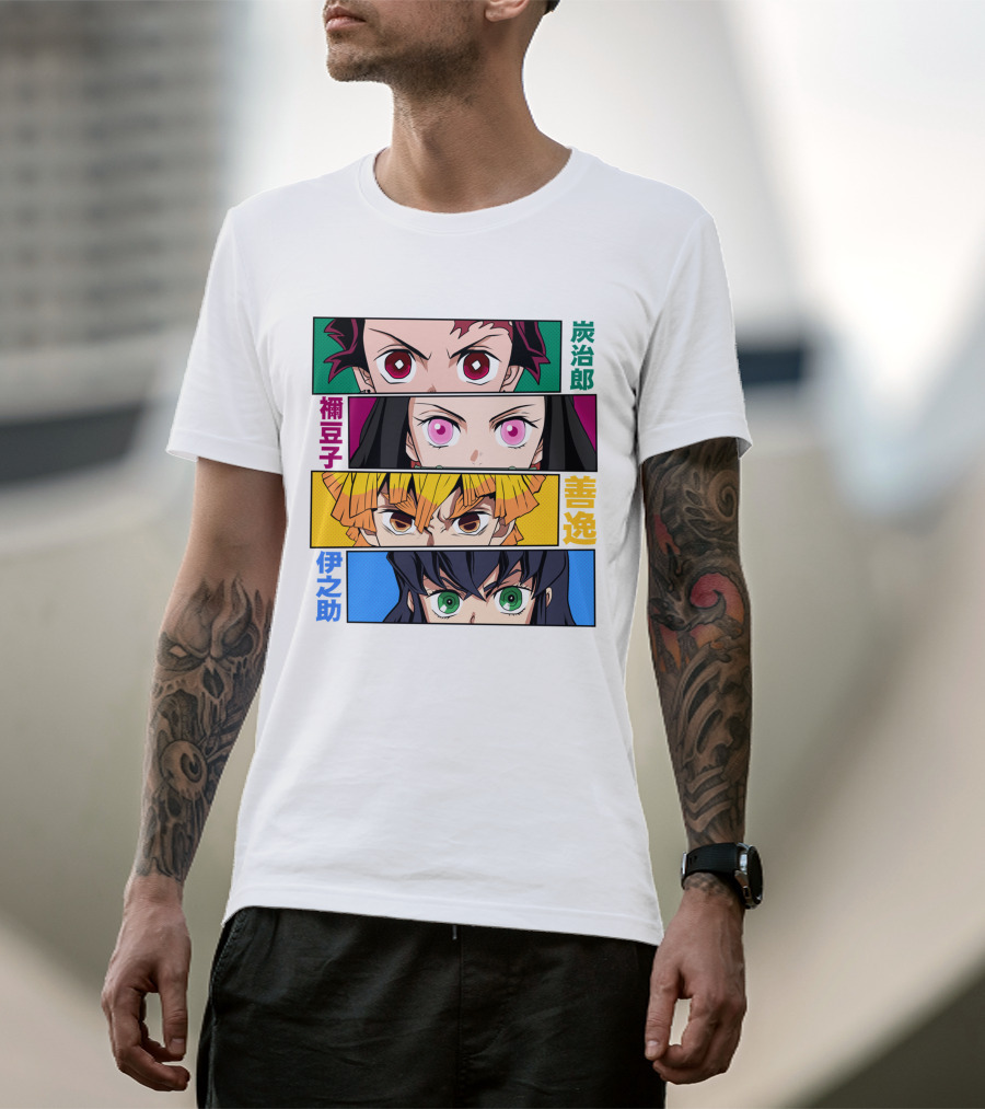 Demon Slayer Kimetsu No Yaiba Tanjiro Nezuko Zenitsu Inosuke Character Faces T-Shirt