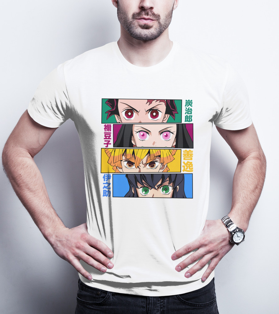 Demon Slayer Kimetsu No Yaiba Tanjiro Nezuko Zenitsu Inosuke Character Faces T-Shirt