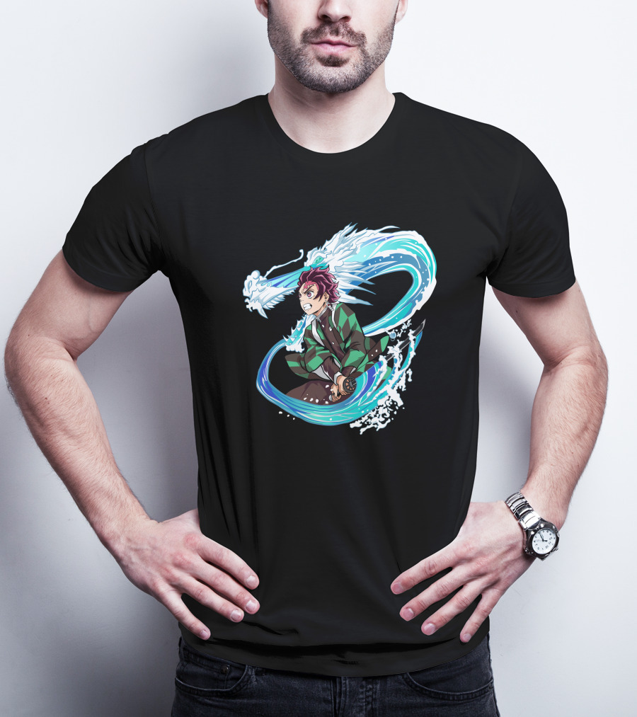 Demon Slayer Kimetsu No Yaiba Tanjiro Kamado Water Breathing Technique Dragon Wave T-Shirt