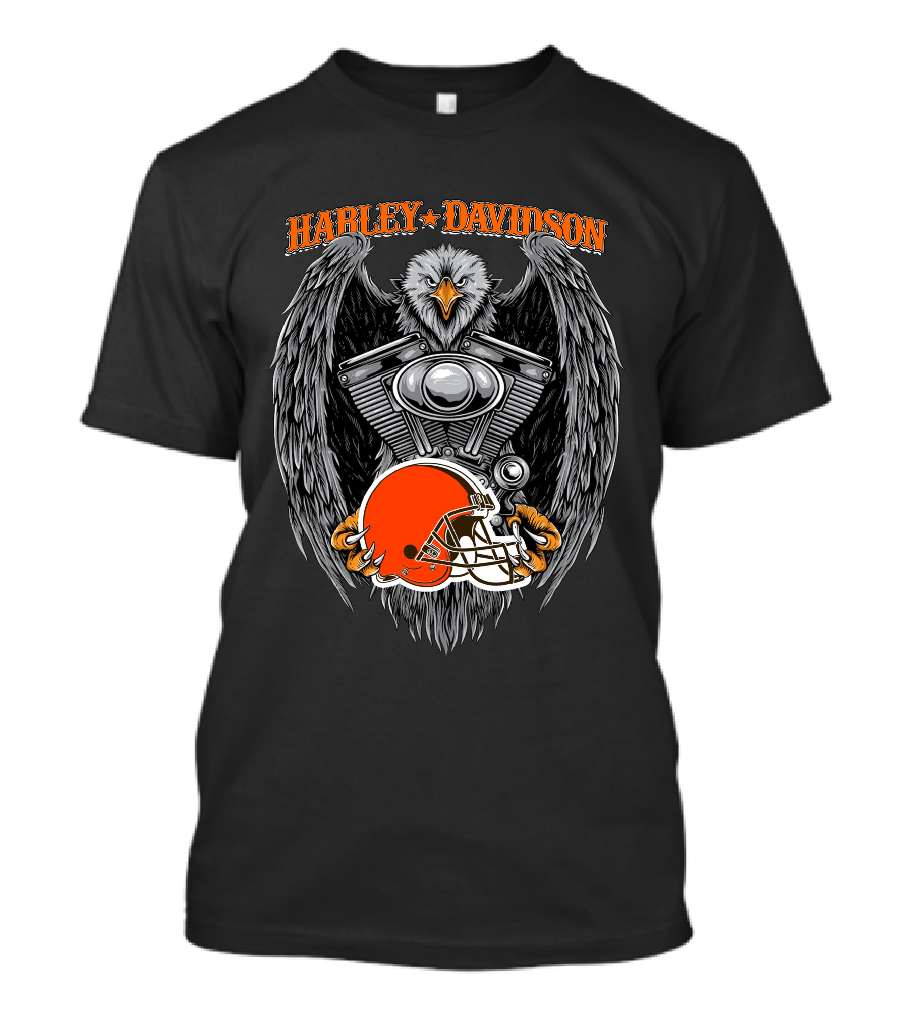 Harley Davidson Eagle With Cleveland Browns Football Helmet T-Shirt