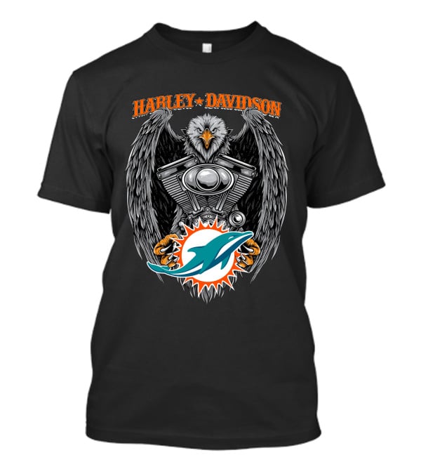 Harley Davidson Bald Eagle Engine Miami Dolphins T-Shirt