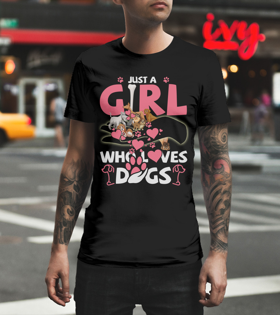 Just A Girl Who Loves Dogs With Cute Puppies And Hearts T-Shirt
