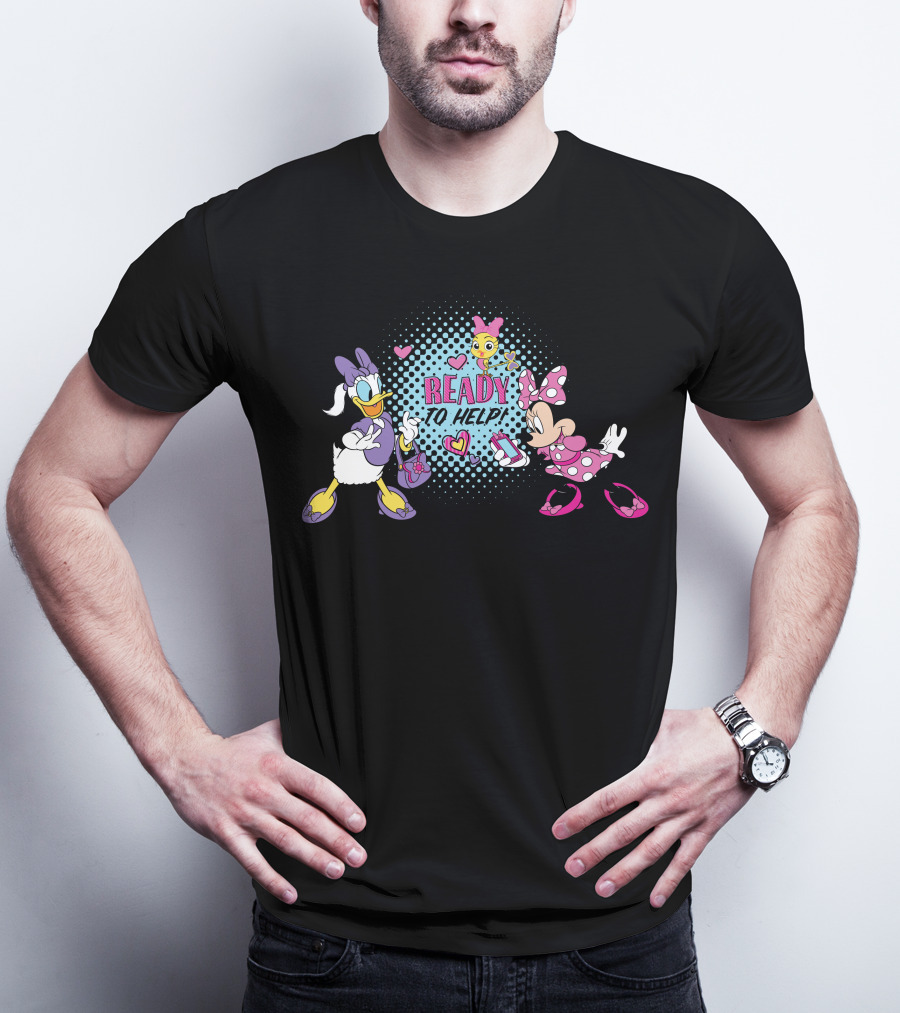 READY TO HELP Minnie And Daisy Duck Hearts And Phone T-Shirt