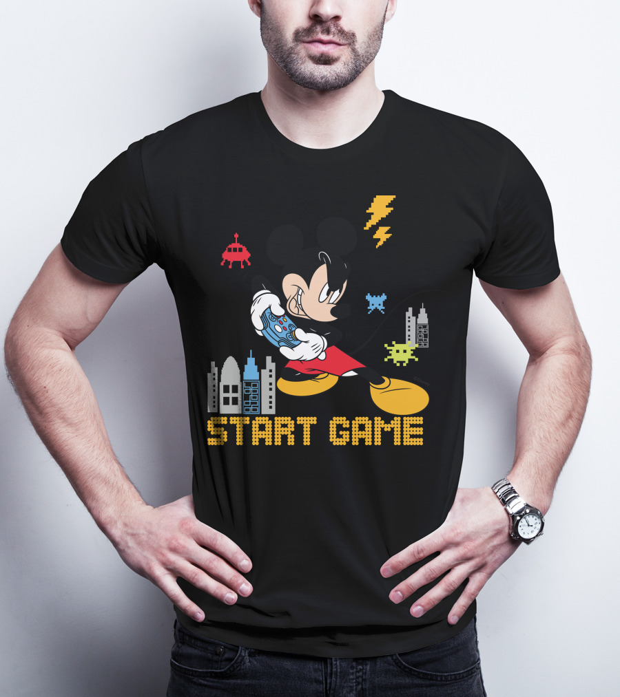 Mickey Holding Controller Retro Gaming City Start Game T-Shirt