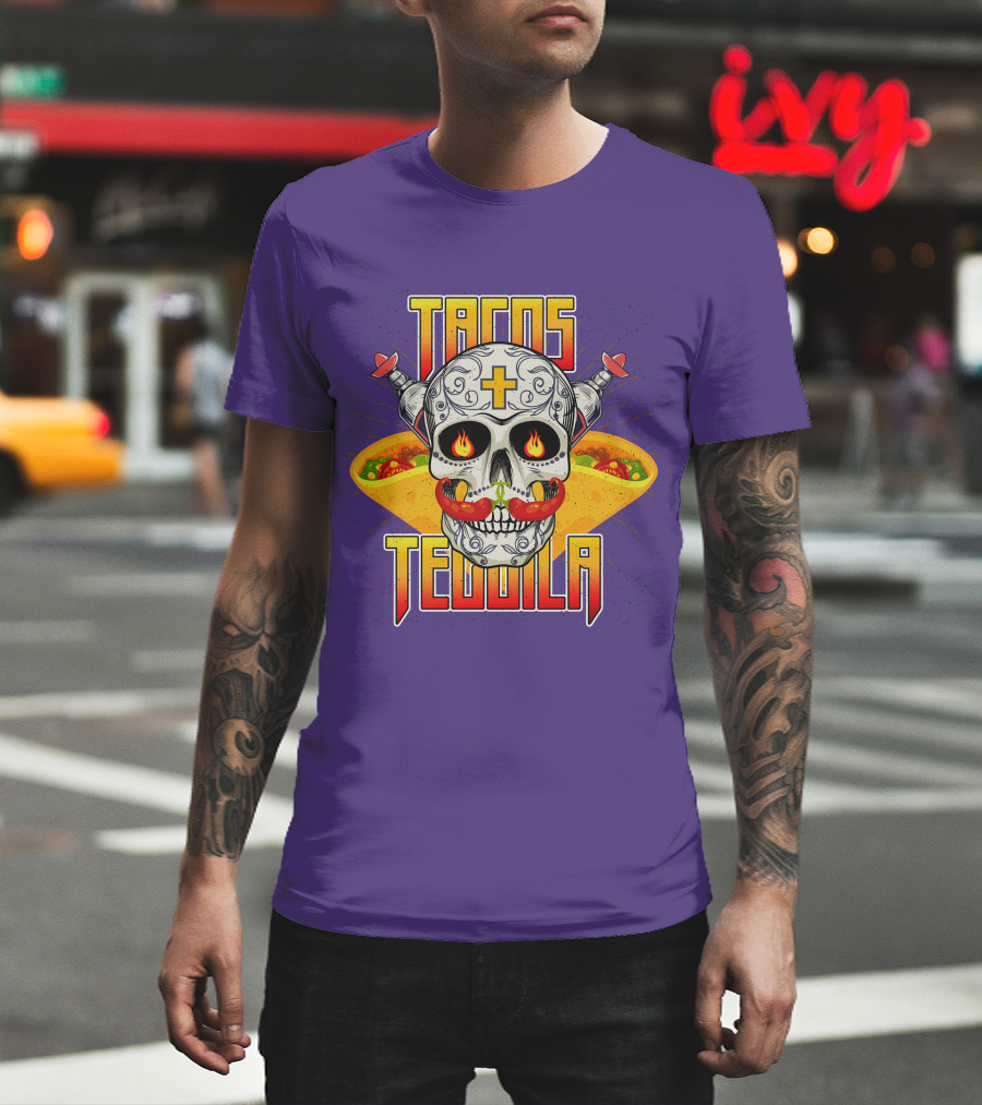 Tacos Tequila Skull Mexican Cuisine Party T-Shirt