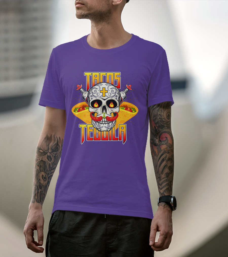 Tacos Tequila Skull Mexican Cuisine Party T-Shirt